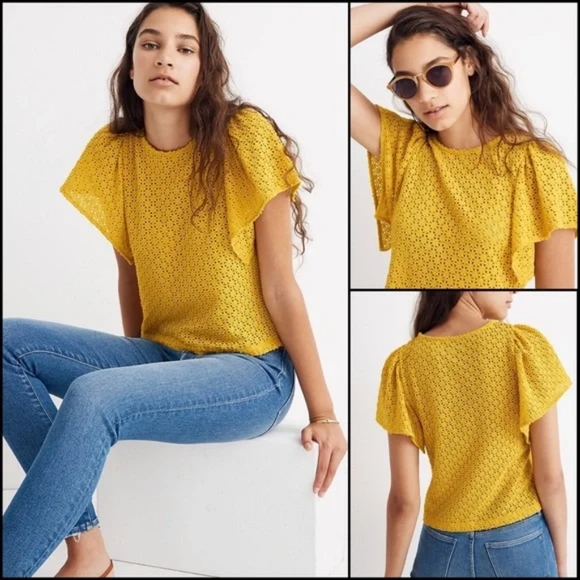 Madewell | Tops | Maxwell Texture Thread Mustard Eyelet Lace Flutter ...